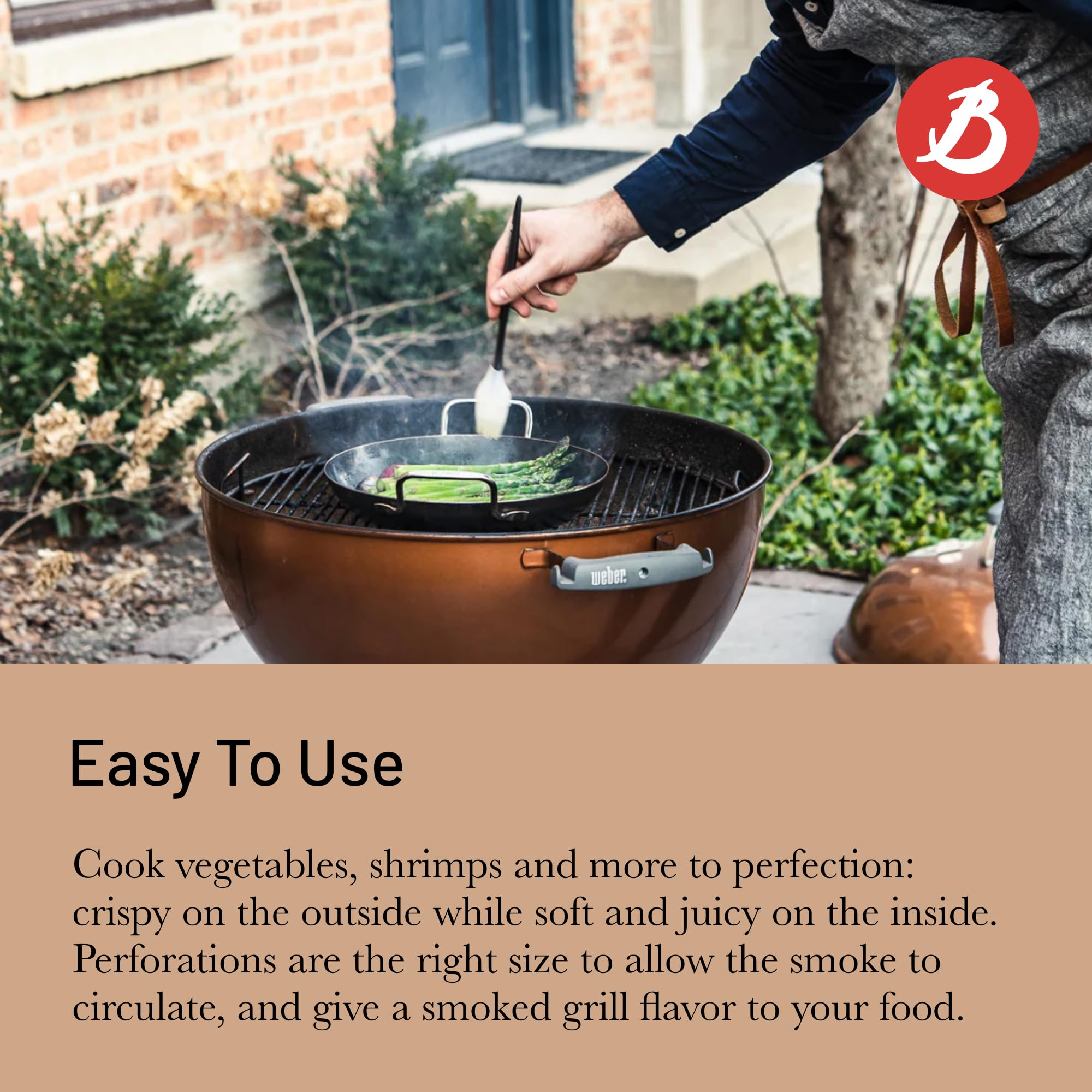 De Buyer Blue Carbon Steel Perforated Outdoor Fry Pan With 2 Handles - 2mm Thick - 11β Diameter, 8.3β Cooking Surface - Oven Safe - Naturally Nonstick - Made in France