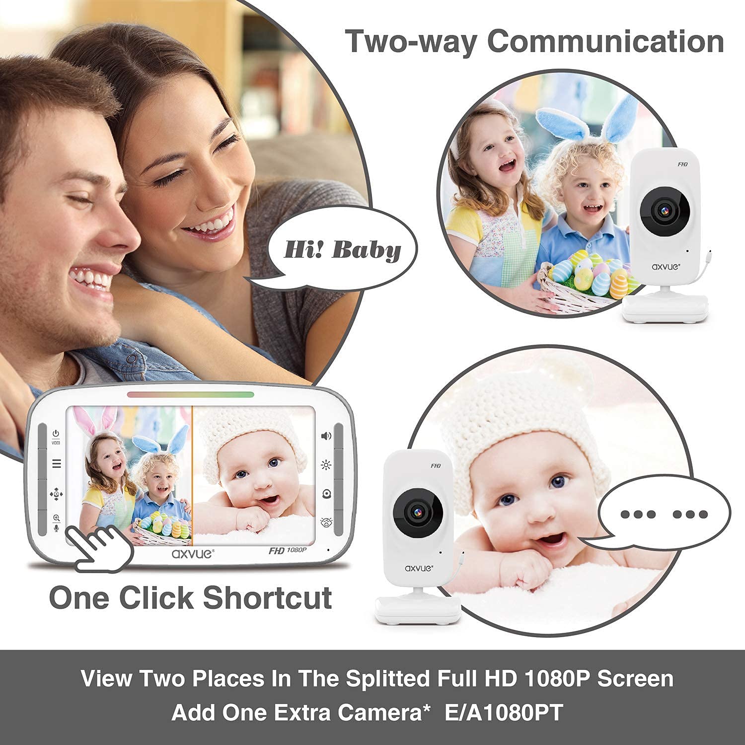 Axvue Video Baby Monitor, 1080P 5.5" FHD Display, IPS Screen, 1080P HD Cams, 24-Hour Battery Life, 1000ft Range, 2-Way Communication, Secure Privacy Wireless Technology