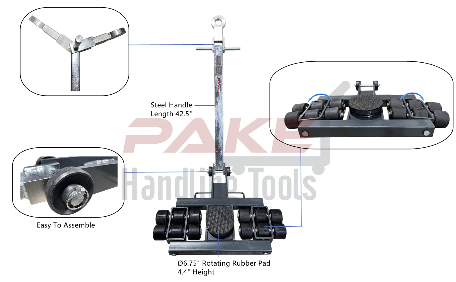 Pake Handling Tools Steerable Skates Kits- Heavy Duty Durable Machinery Moving Dolly 18 Ton Capacity (39,600 pounds)