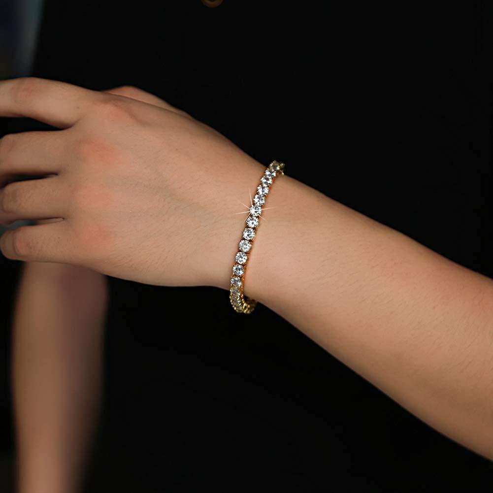 Gemsme 18K Yellow Gold Plated 4.0mm Cubic Zirconia Classic Tennis Bracelet 7.0 Inch