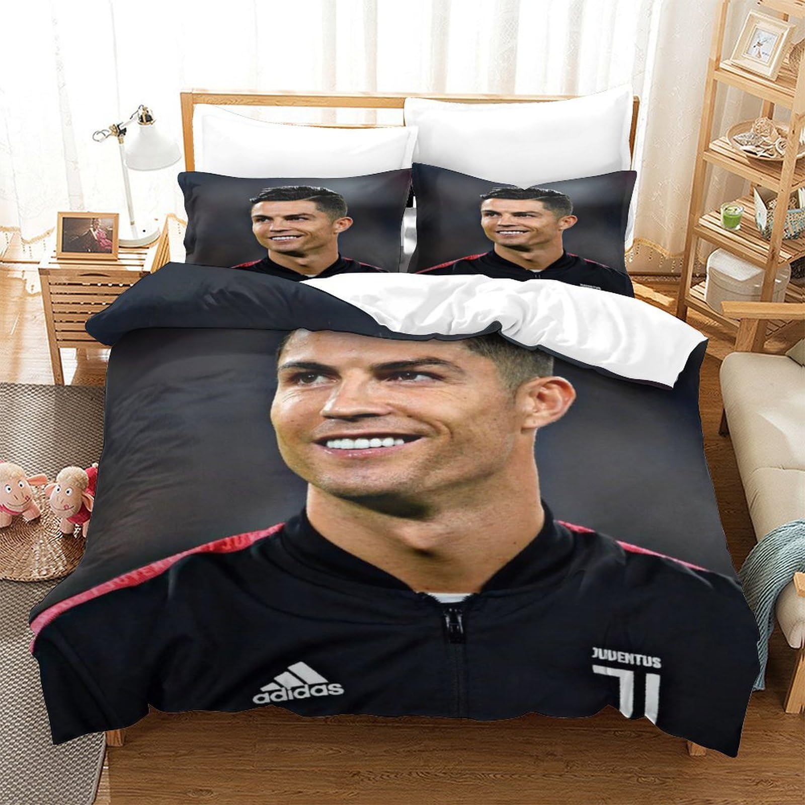 Azizat Cristiano Ronaldo Comforter Covers for Teens and Adults Quilt Cover Duvet Cover 3D Print Player with Zipper Closure Soft Microfiber with Pillow Cases Bedding Set 3 Pieces Queen(228x228cm)