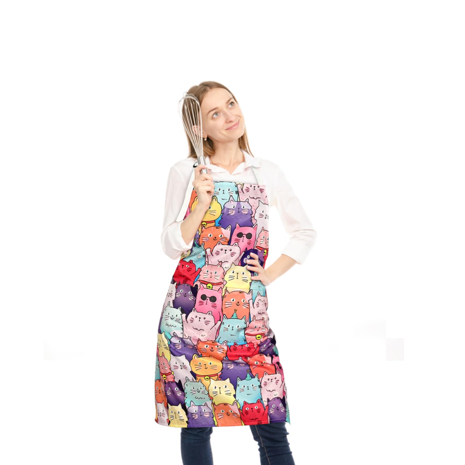 ASPMIZ Floral Aprons for Women with Pockets, Waterproof Chef Apron Women Flowers for Party Painting Gardening, Adjustable Bib Kitchen Cooking Apron for Women Mom Adults Girls, 27.6 x 31.5 Inch, Red