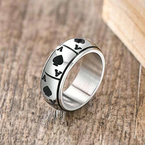 Ayoiow Rings for Couples Promise Rings,Stainless Steel Wedding Ring Set Poker A Silver Black Engagement Band