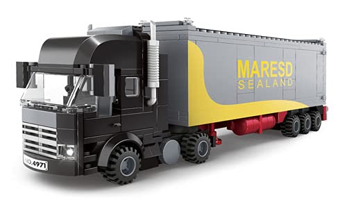 General Jim's Black Semi Truck Building Blocks Set â 231mm Highly Detailed Model - Realistic Black Cab, Gray and Yellow Trailer, Mirrors, Exhaust Stack â Perfect for Hobbyists & Train Garden Displays