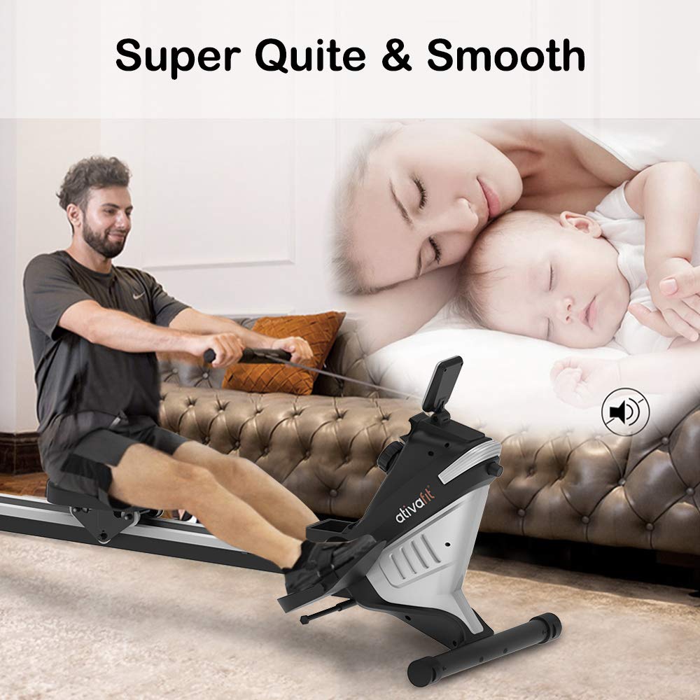 ATIVAFIT Magnetic Rower Rowing Machine 8 Level Adjustable Resistance Exercise for Whole Body with LCD Monitor for Home Use Folding Magnetic Rower