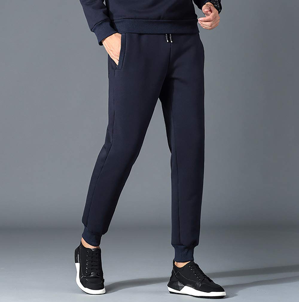 Aprsfn Men's Winter Warm Sherpa Lined Active Sweatpants Jogger Pants (Dark Blue, X-Large)
