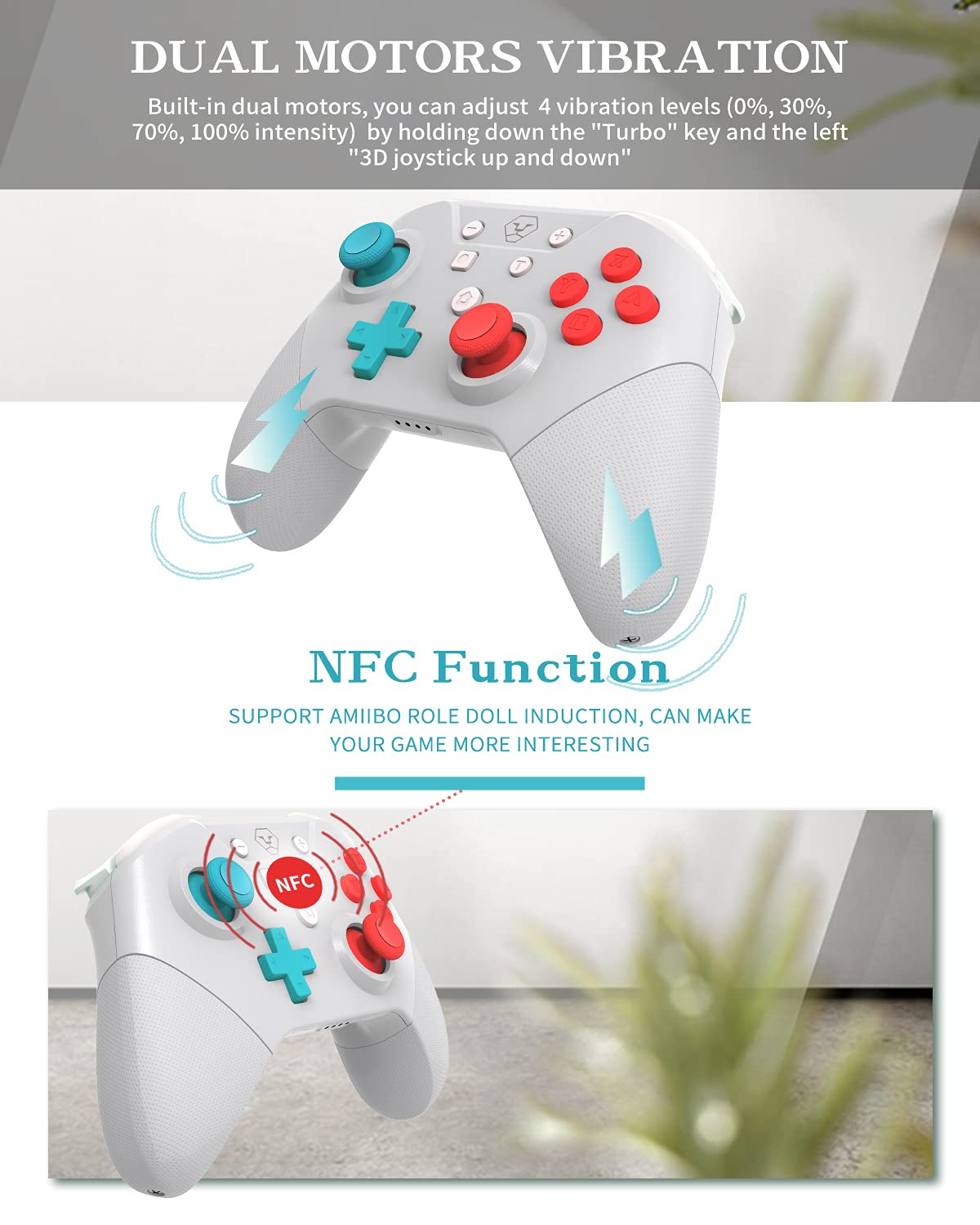AOLION Switch Pro Controller, Wireless Switch Controller for Nintenndo Switch/Switch Lite Built-in 620mAh Battery, Supports Gyro Axis, Turbo, NFC Amibo Function, Wake-Up and Dual Vibration (Grey)