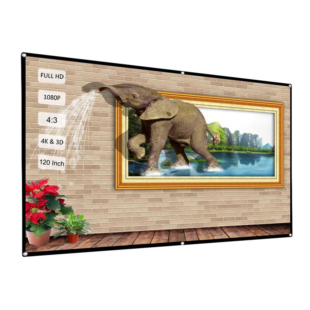 APAINI 120 INCH Projector Screen 4:3 Foldable Home Theater White Portable 3D Home Theater Wall Mounted