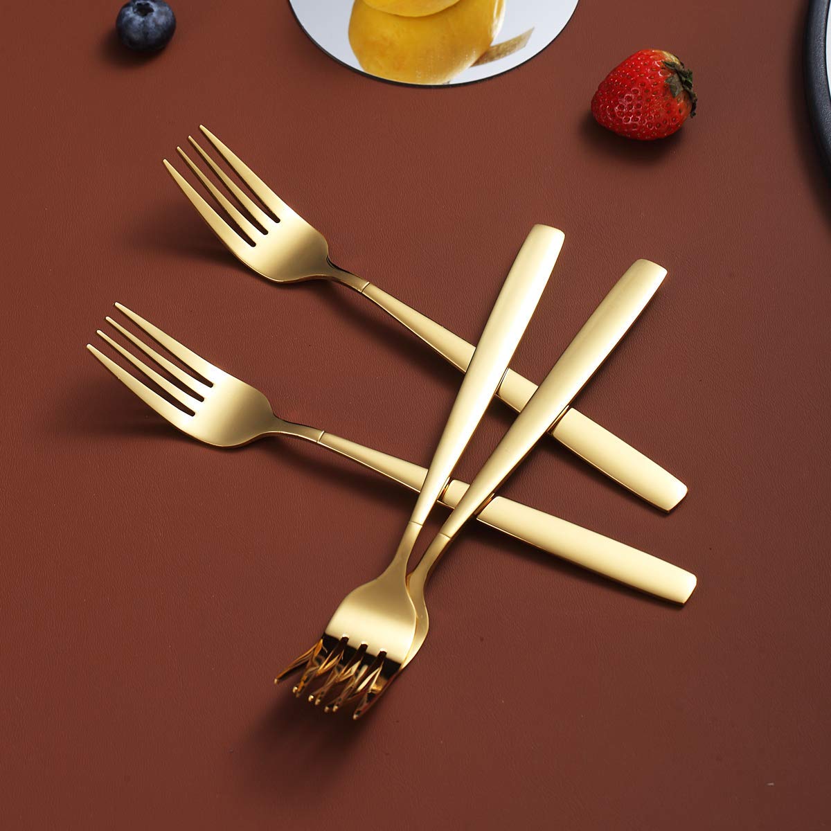 Berglander Gold Dinner Forks of 12, Stainless Steel Titanium Golden Plating Fork Set, Forks And Spoons Silverware, Spoons And Forks Set