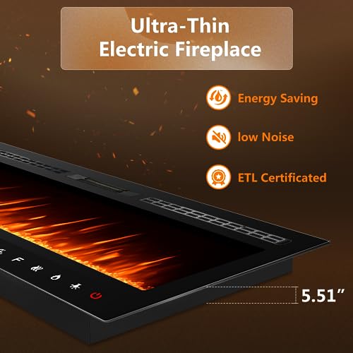 Anpuce 80 inch Ultra-Thin Electric Fireplace Recessed and Wall Mounted with Touch Screen Control Panel/Remote Control- Timer,Realistic 5 Flame - Log & Crystal Hearth Options