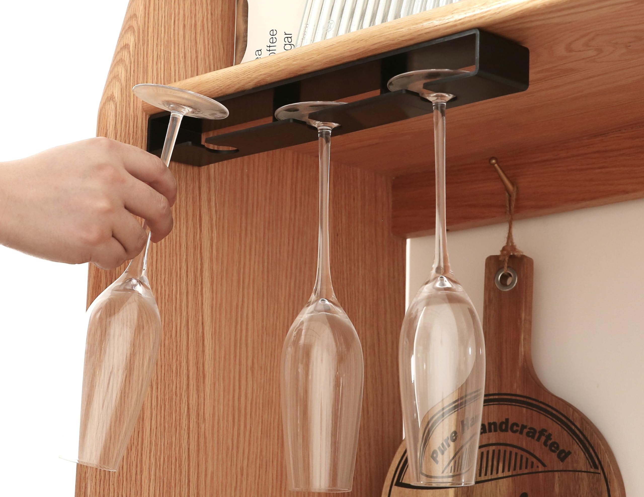 Aydomer 2Pack Wine Glass Holder Under Shelf Cabinet Wine Glass Rack Plastic Stemware Rack Glasses Storage Hanger Bar Kitchen Wine Glasses Organizer (black)
