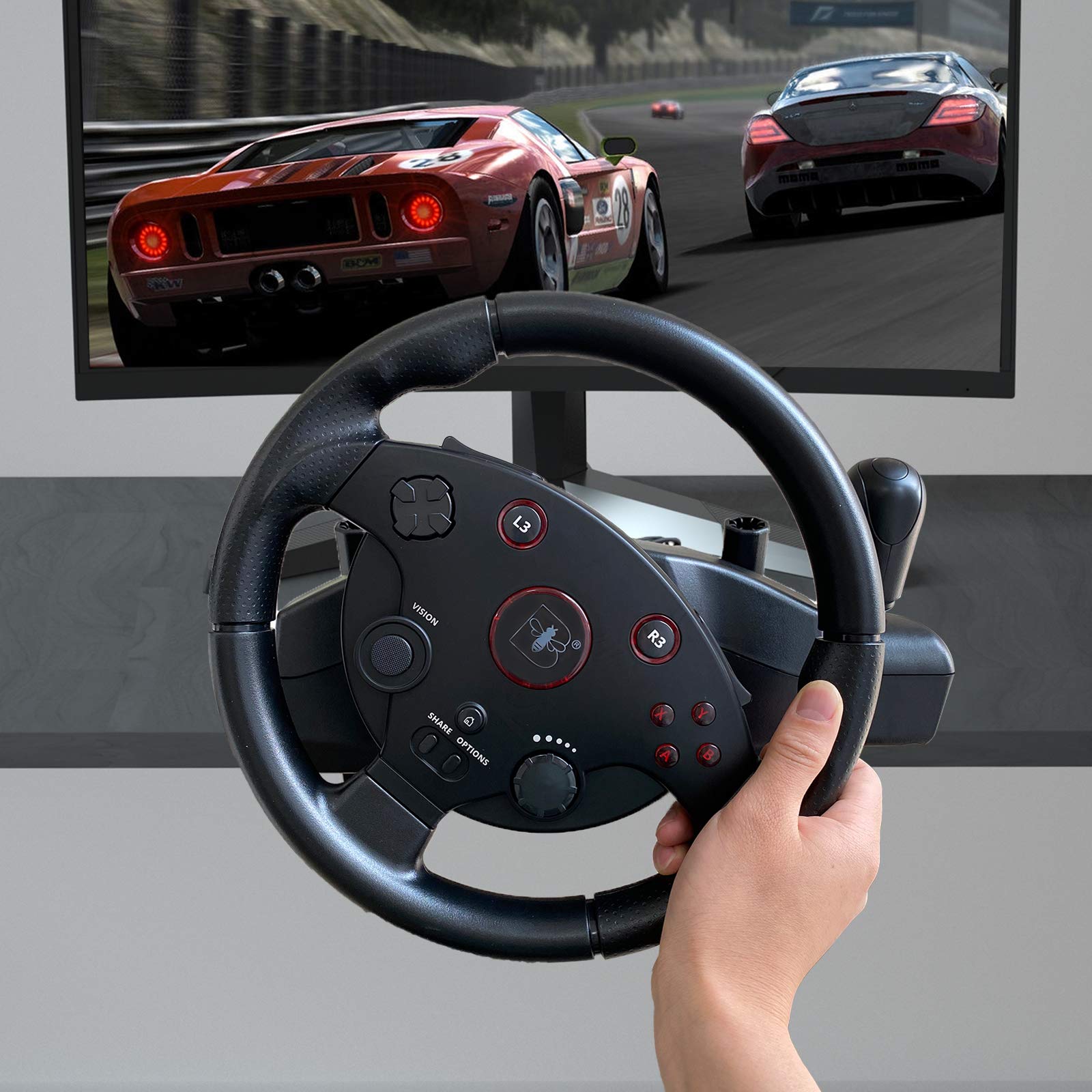 HG 2021 Gaming Racing Wheel 270 Degree Race Steering Wheel with Pedals and Double Vibration Function for PC/XBOX ONE/XBOX 360 / PS4 / PS3 / Nintendo Switch