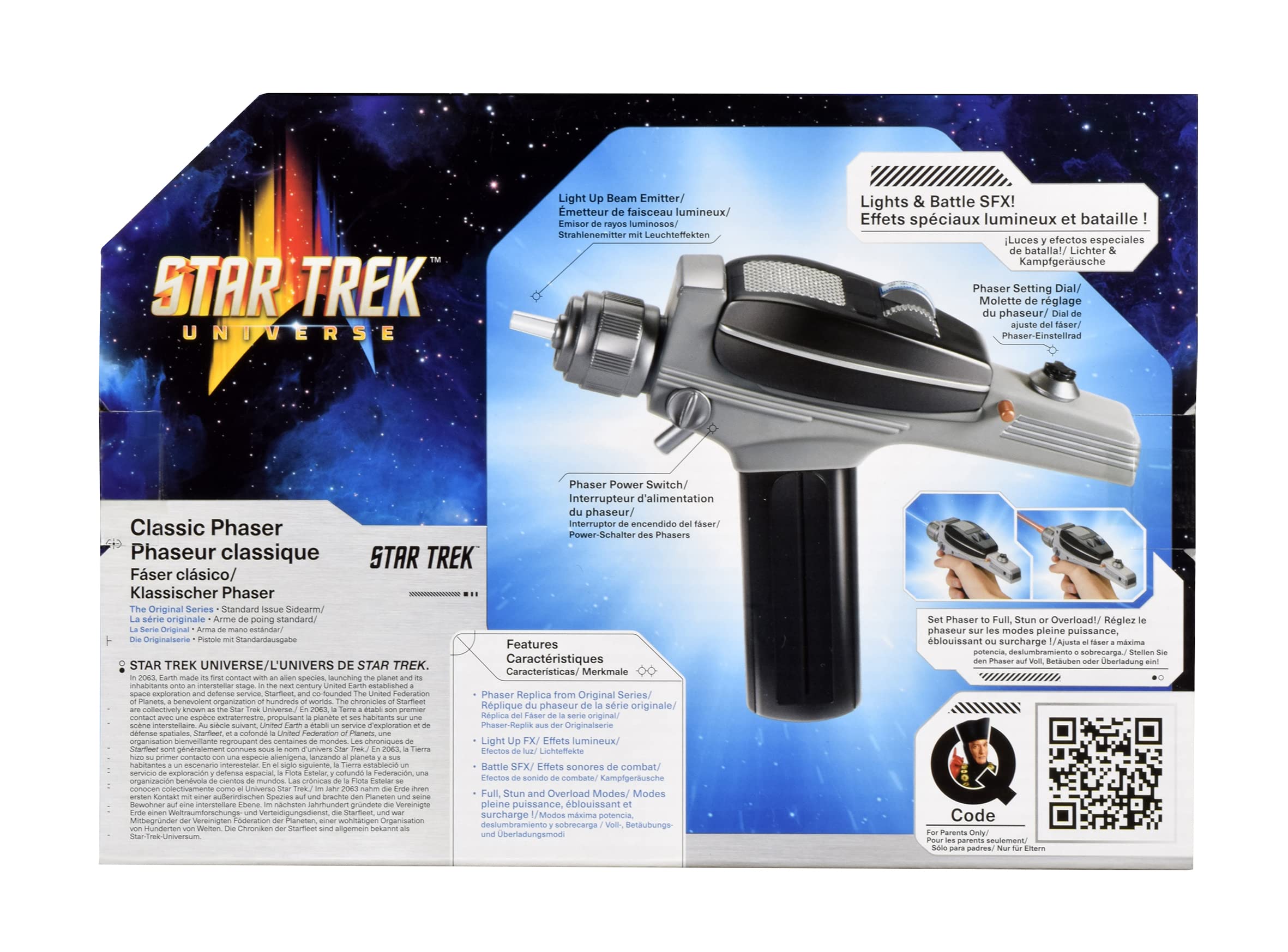 BANDAI Original Series Star Trek Phaser | 10'' Star Trek Model Phaser with Realistic Sounds and Display Stand | Great Collectable Toys Or Star Trek Gifts, (Packaging May Vary)