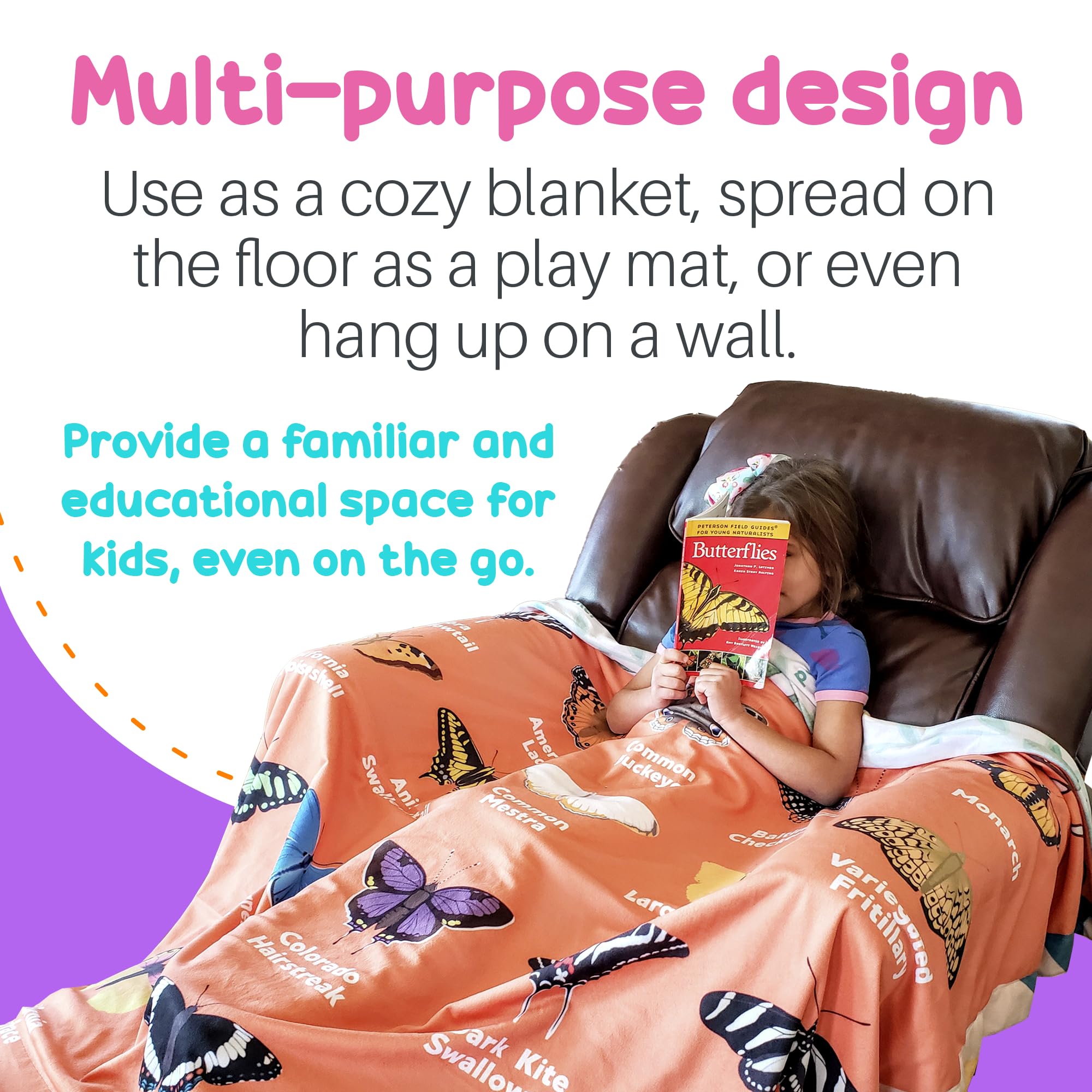 Birdy Boutique - Double Sided Learning Blanket® - Yoga and Game - Cozy Soft Minky - Great for Early Readers, Homeschoolers, PreK, Kindergarten - 50" X 60"