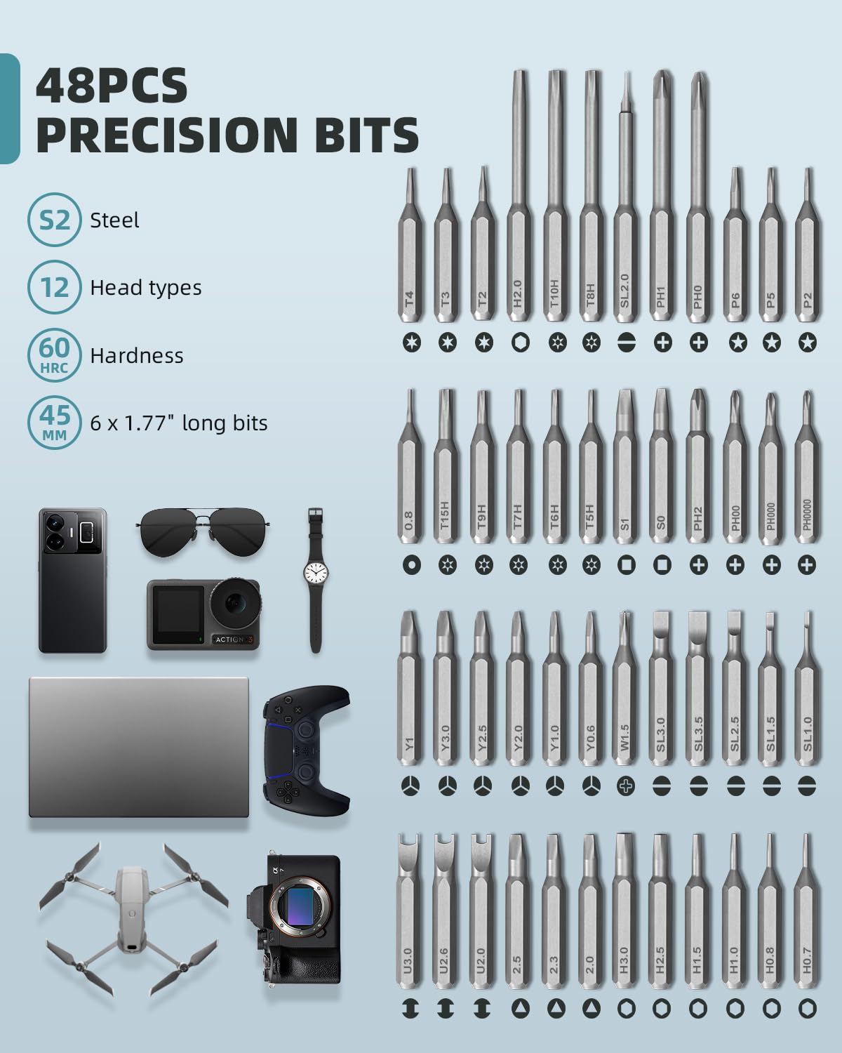 Mini Electric Screwdriver 48-in-1 Magnetic Bits, DOINOW Precision Electric Screwdriver LED Light, Electric Screwdriver kit for PC Building Phone Watch Laptop