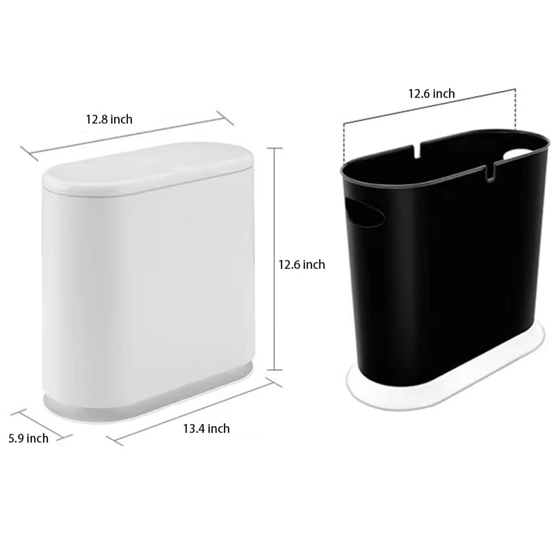 Baosia 12 Liter White Rectangular Plastic Trash Can Wastebasket with Press Type Lid,3.2Gallon Slim Trash Bin,Narrow Trash Can Waste Bins for Bedroom, Bathroom, Office,Kitchen,Powder Room