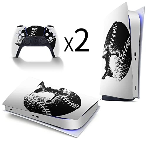 Baseball Highlighted Silhouette Full Protective Skin Cover Design Wrap Decal Sticker Compatible with PS5 Digital Edition Console and Controller