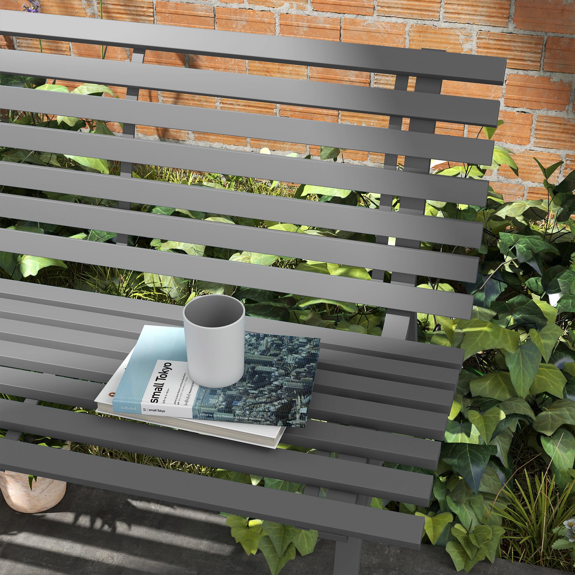 Outsunny 48.5" Garden Bench, Outdoor Patio Bench, Lightweight Aluminum Park Bench with Slatted Seat for Lawn, Park, Deck, Gray