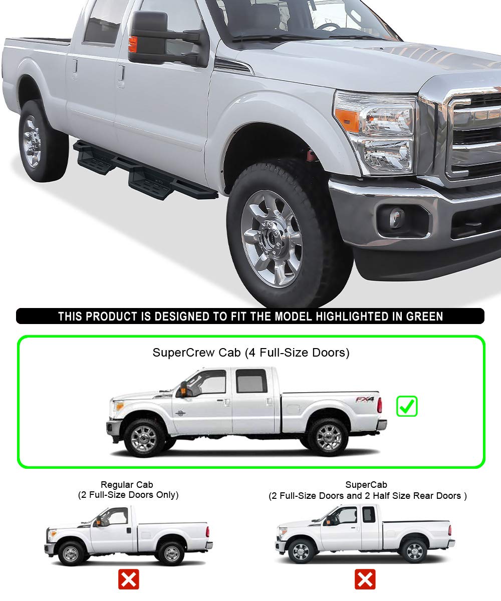 APS Stainless Steel Pocket Steps Running Boards Side Bars Compatible with Ford F250 F350 Super Duty 1999-2016 Crew Cab