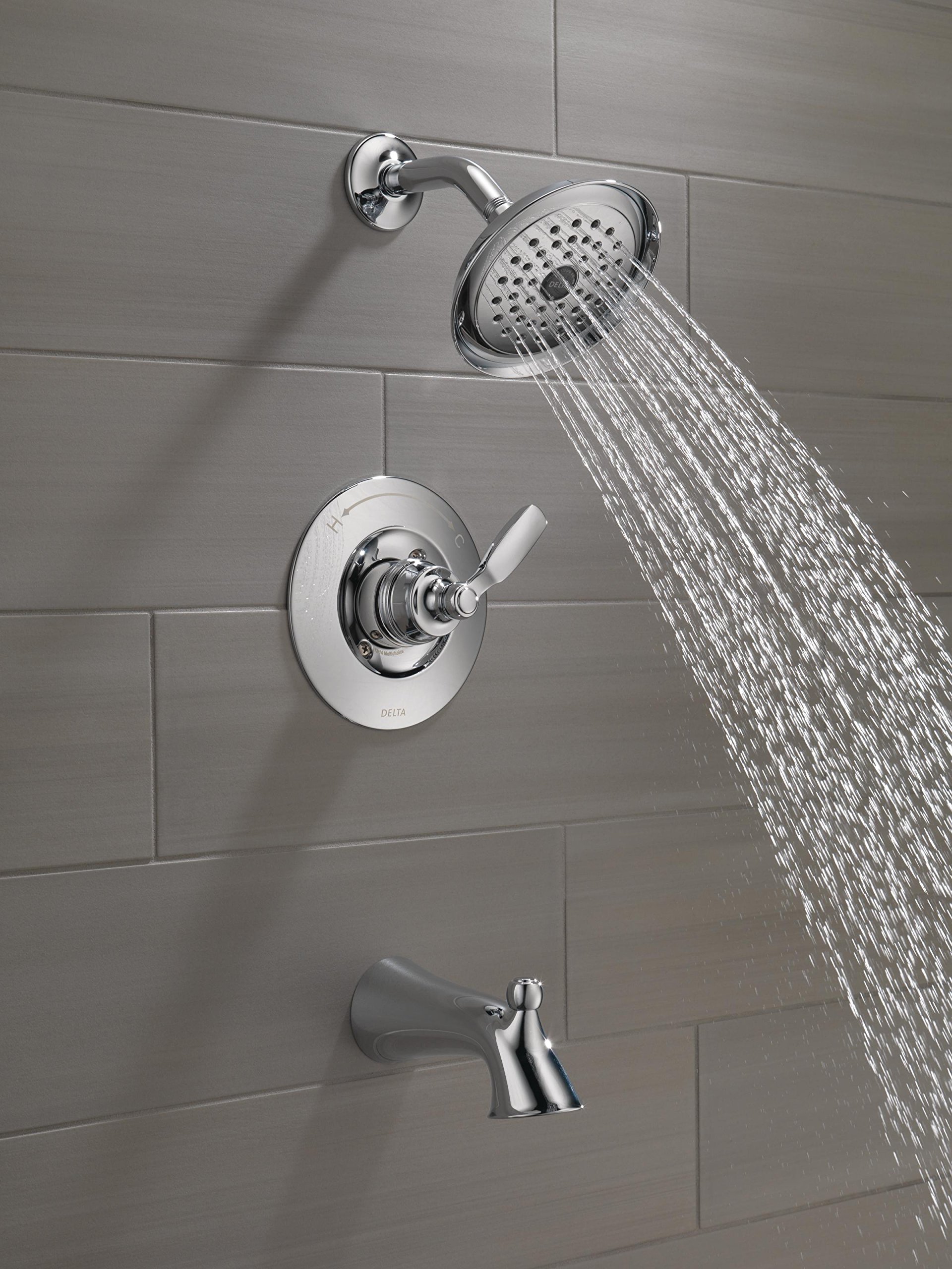 Delta Faucet Woodhurst 14 Series Single-Handle Chrome Tub and Shower Faucet, Shower Trim Kit with Single-Spray Chrome Shower Head, Shower System, Chrome T14432 (Valve Not Included), Without Rough