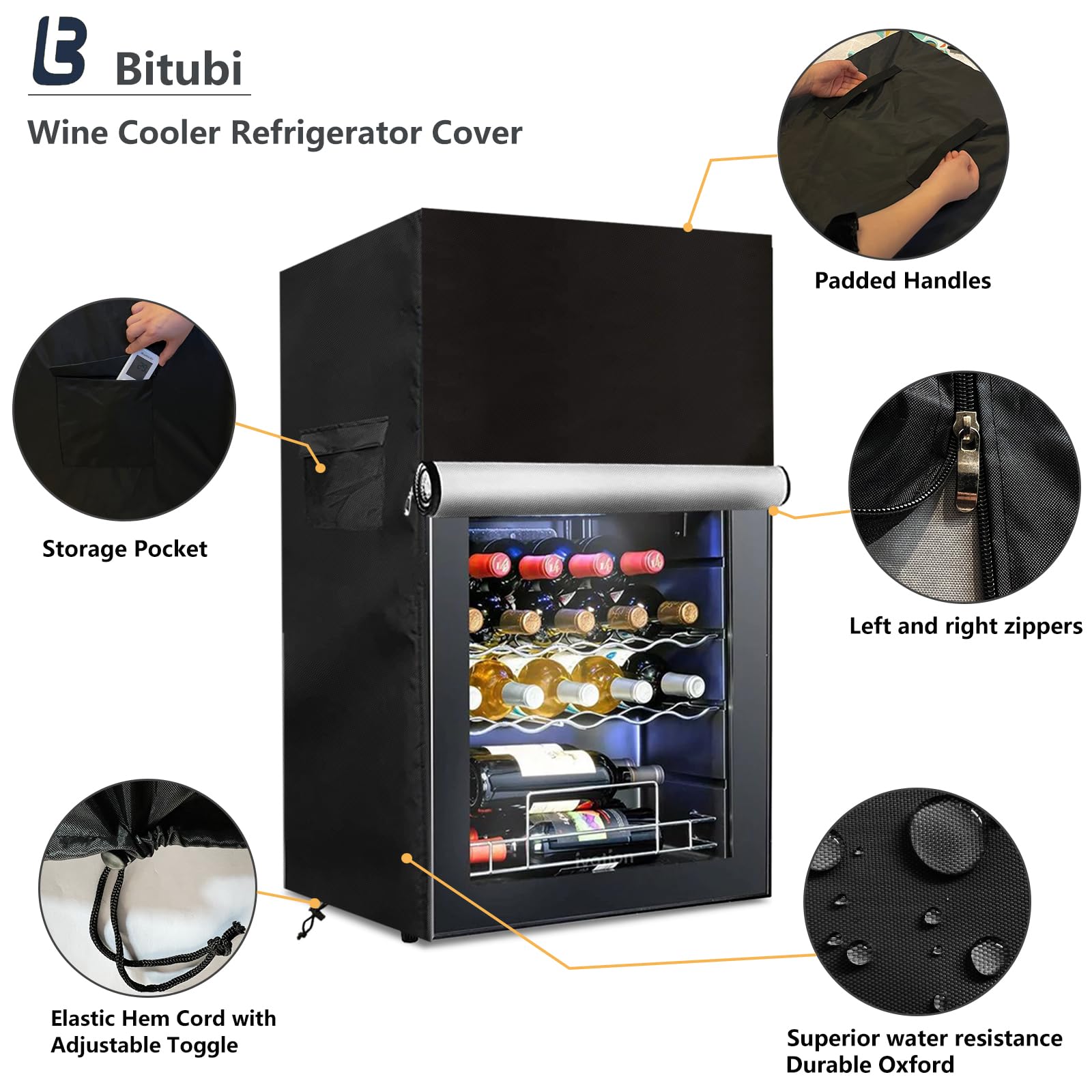 Bitubi Wine Cooler Refrigerator Cover,Outdoor Fridge Cover β Waterproof, Dustproof, Sun-Proof, 20" W x 20" D x 33" H. Suitable for most 32-36 Bottle Beer or Wine Mini Fridge (Black)