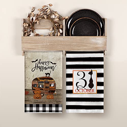 Artoid Mode Stripes 31 October Happy Halloween Ghost Pumpkins Trailer Kitchen Towels Dish Towels, 18 x 26 Inch Hand Towel Bathroom Gift Set of 2