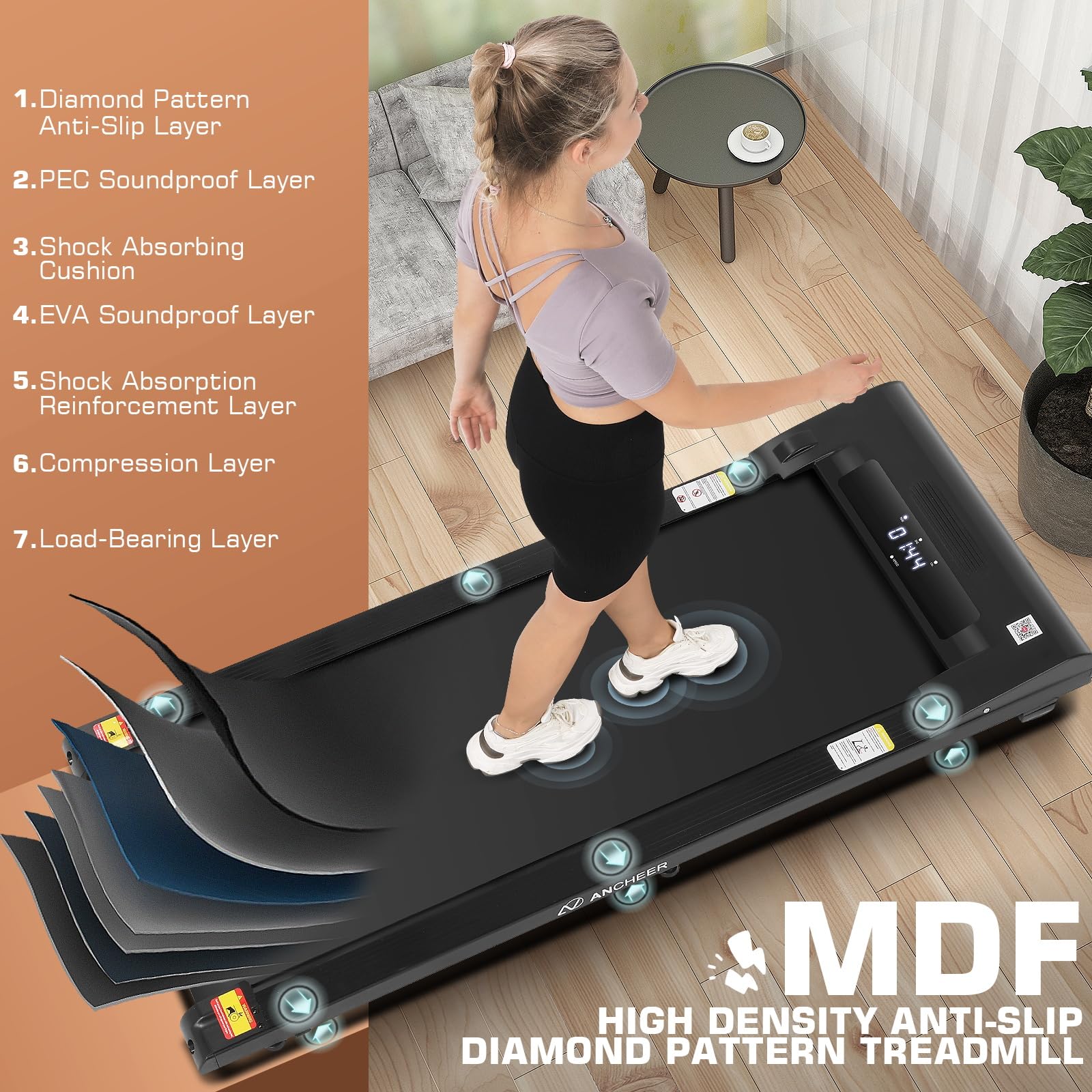 ANCHEER 2 in 1 Under Desk Treadmill Walking Pad Treadmill with Remote Control, Treadmills for Home/Gym/Office 300lbs Weight Capacity, 2.5HP Low Energy Consumption Brushless Electric Running Machine