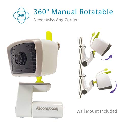 Moonybaby WideView 50 Baby Monitor with Camera and Audio, No WiFi, 5 Inches Large Display, Split Screen, Auto Night Vision, Zoom, Sound Activated, Temperature Alert, 2-Way Talk, Lullaby, 1000ft Range