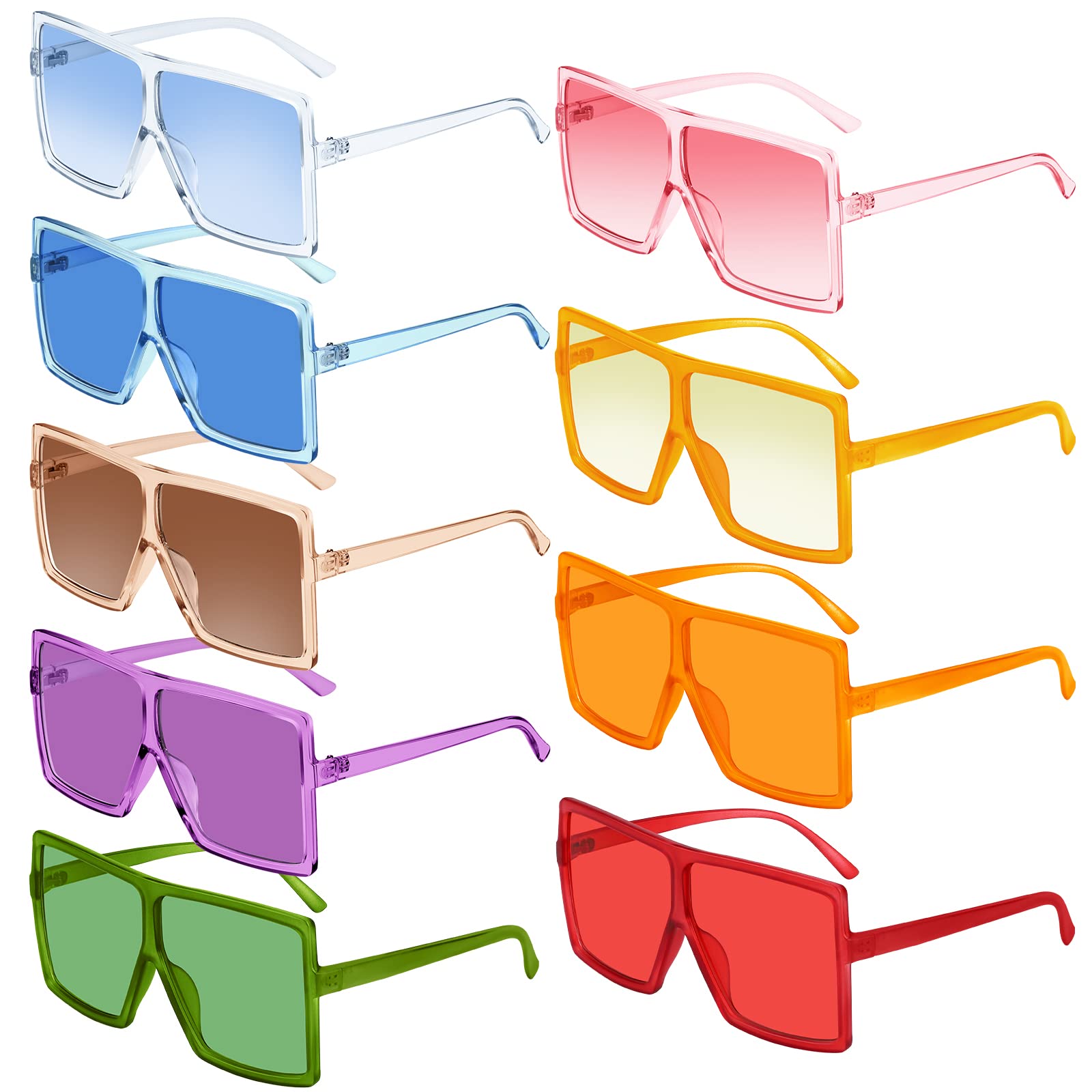 Aodaer 9 Pack Oversized Square Sunglasses Flat Top Shades Sunglasses for Women Men Retro Big Fashion Oversize Sunglasses, Multicolor
