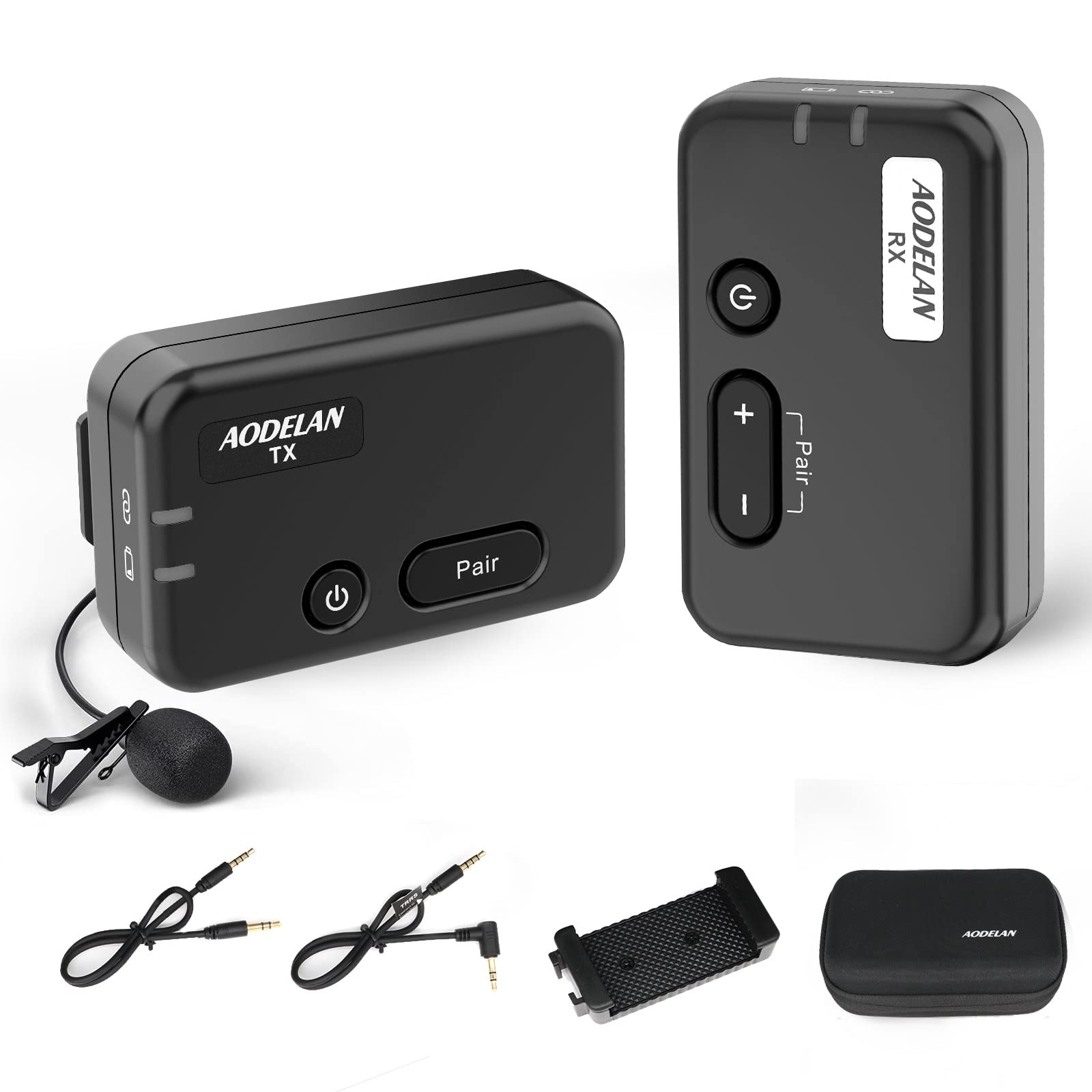 AODELAN Wireless Clip-on Microphone Lavalier Microphone with Transmitters and Receivers, for Cameras, Camcorders, iOS/Android Smartphones, YouTube Facebook Vlogging