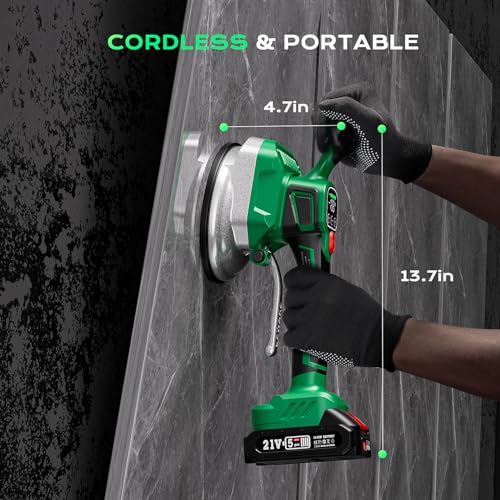 TomTask Tile Vibration Tool w/145mm Suction Cup & 150kg Adsorption, Handheld Tile Installation Leveling Machine Max.18000r/Min, Tile Suction Cup Vibrating Tool w/10 Level, LCD Display & 2xBattery