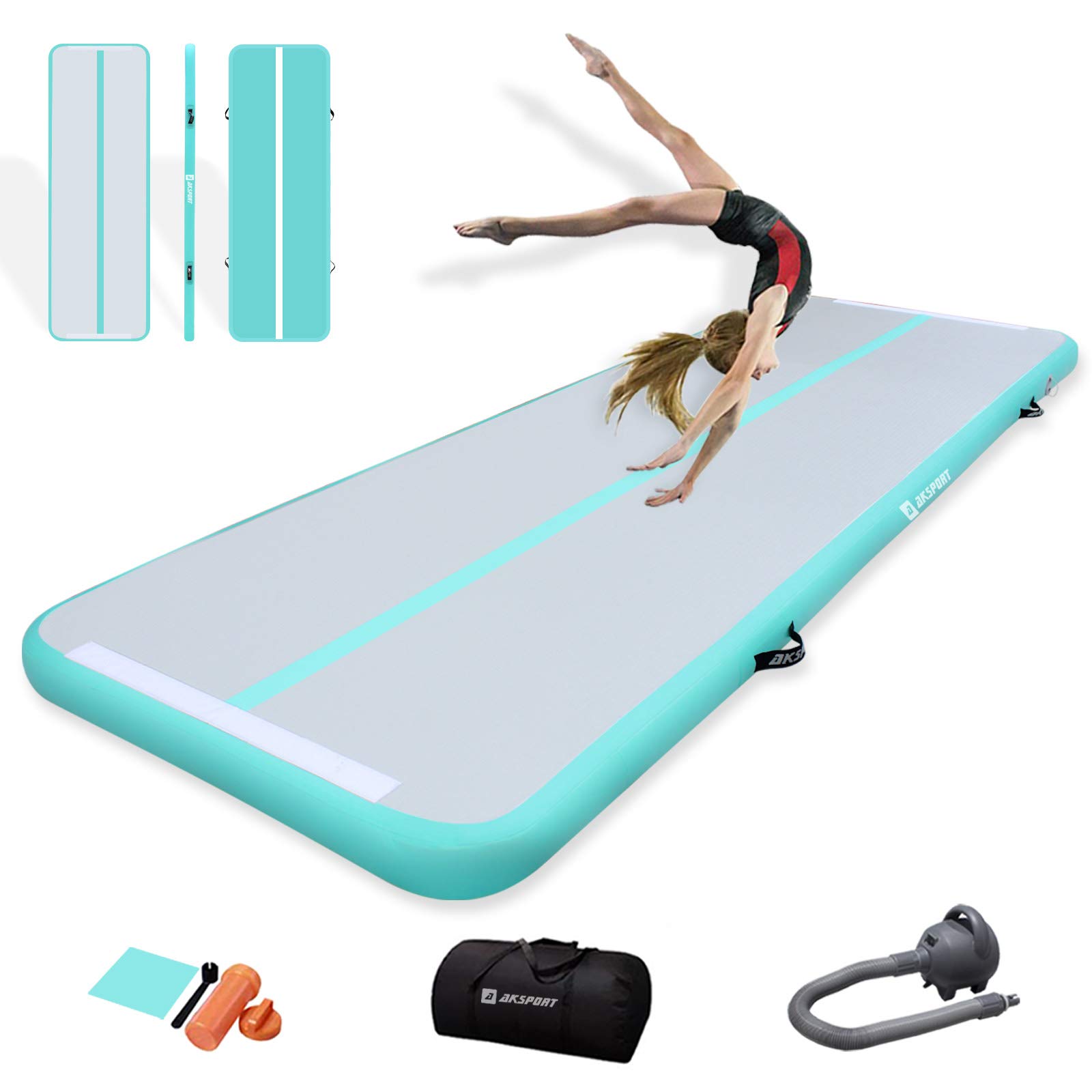 AKSPORT Gymnatsics Air Mat Tumble Track Inflatable Tumbling Mat with Electric Air Pump for Home Use/Tumble/Gym/Training/Cheerleading