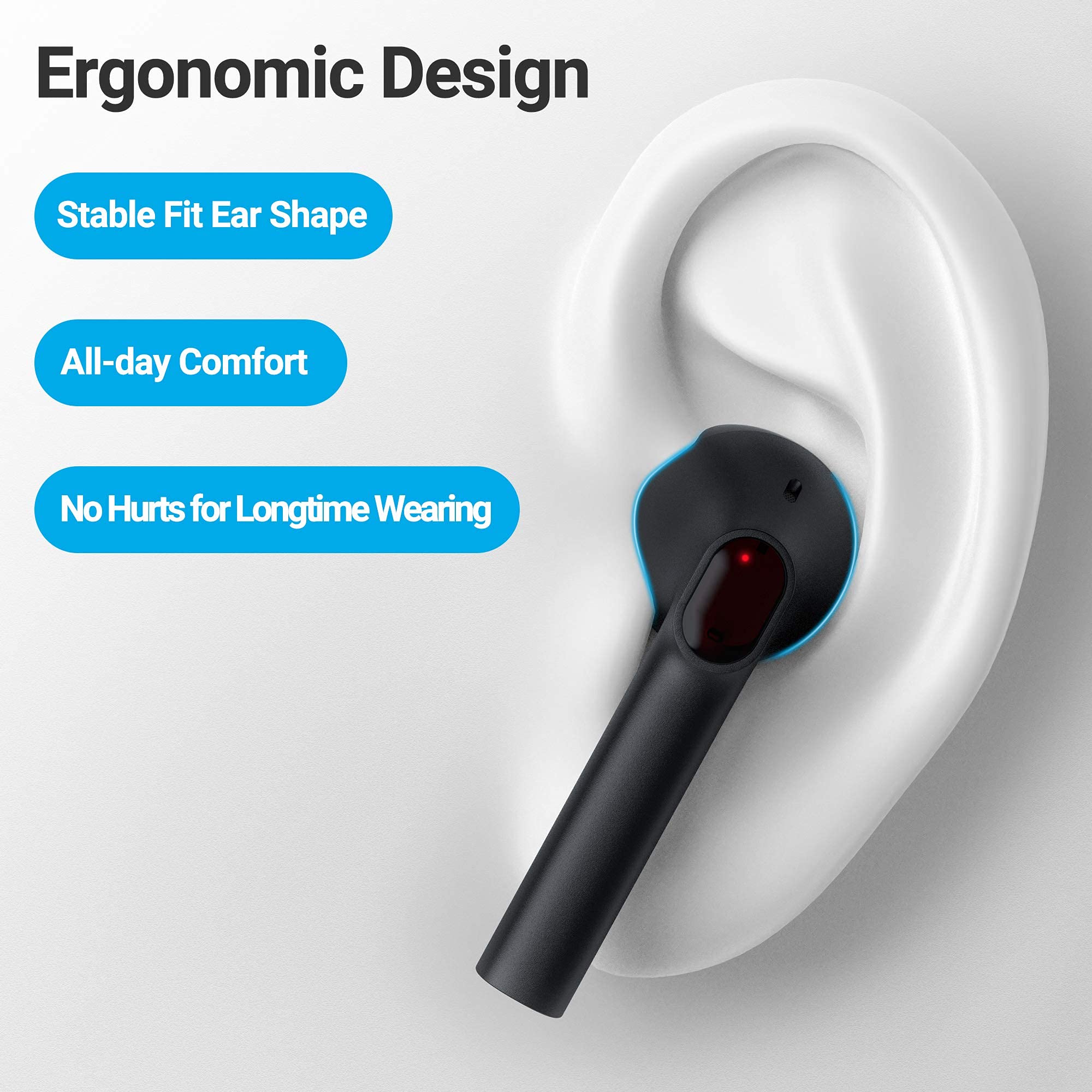 AIRSEE Wireless Earbuds for iPhone Android | Bluetooth Earbuds with HiFi Stereo Sound and Microphone 25H Playtime | Waterproof IPX5 Bluetooth Headphones with Charging Case | Matte Black