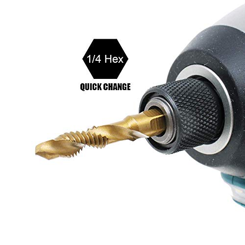 AUTOTOOLHOME 6 Pack Titanium Combination Drill Tap Bit Set Screw Tapping SAE 6-32NC 8-32NC 10-24NC 10-32NC 12-24NC 1/4-20NC
