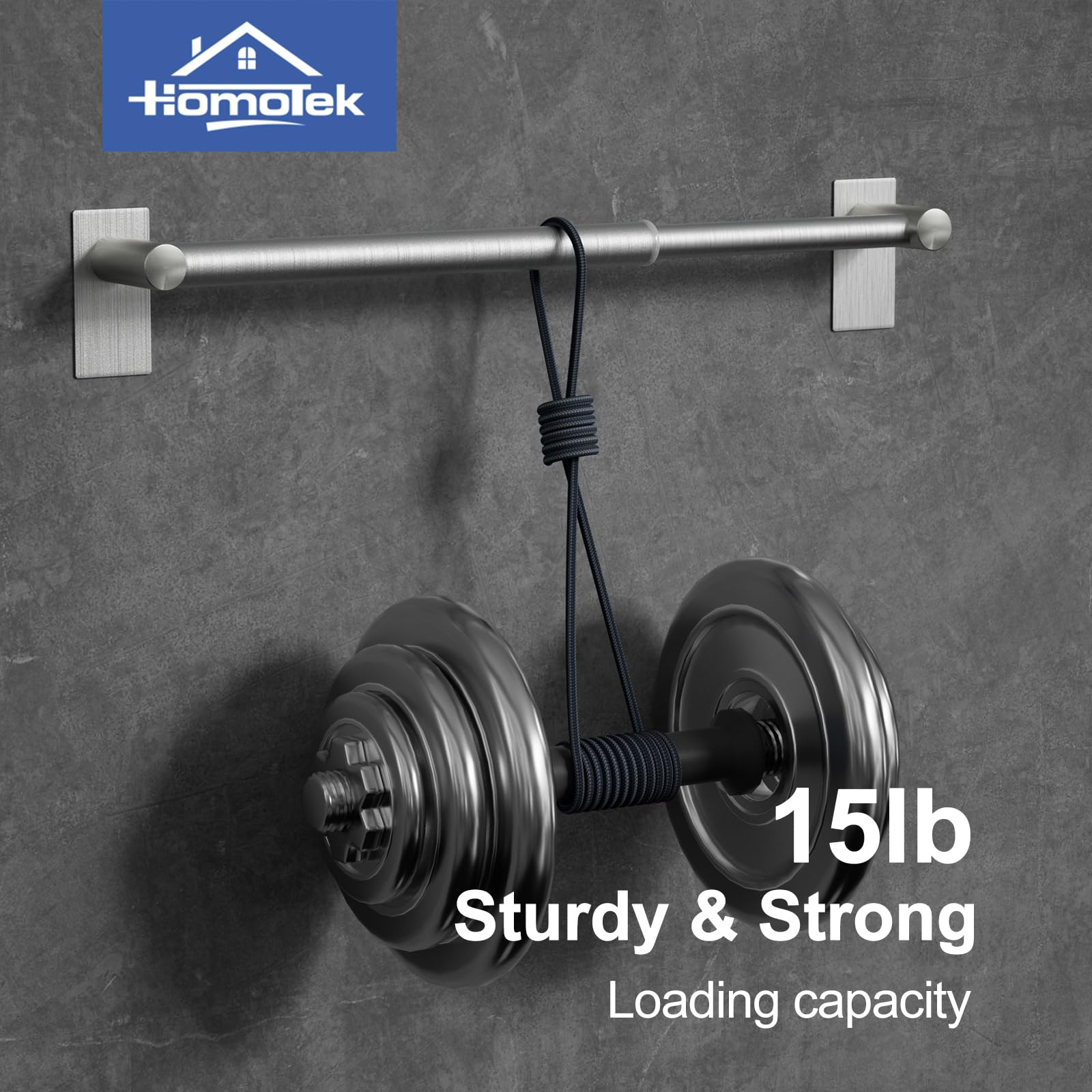 HOMOTEK Towel Bar Adjustable Self Adhesive Bathroom Towel Holder, Towel Rod Size from 14 Inch to 24.5 Inch Single Towel Racks, Towel Hanger Towel Hook for Bathroom, Kitchen(2 Pack Brushed Nickel)