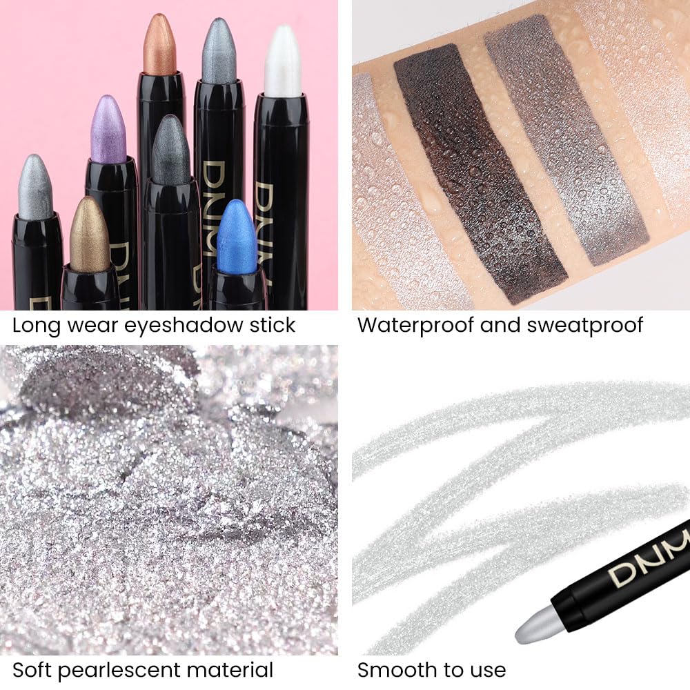 AMY'S DIARY Eyeshadow Pencil Cream Stick 4Pcs Set, Eye Eyeshadow Waterproof Pearl White Black Grey Silver Shimmer Metallic Eyeshadow Crayon Stick Sombras En Crema Para Ojos (Set01)