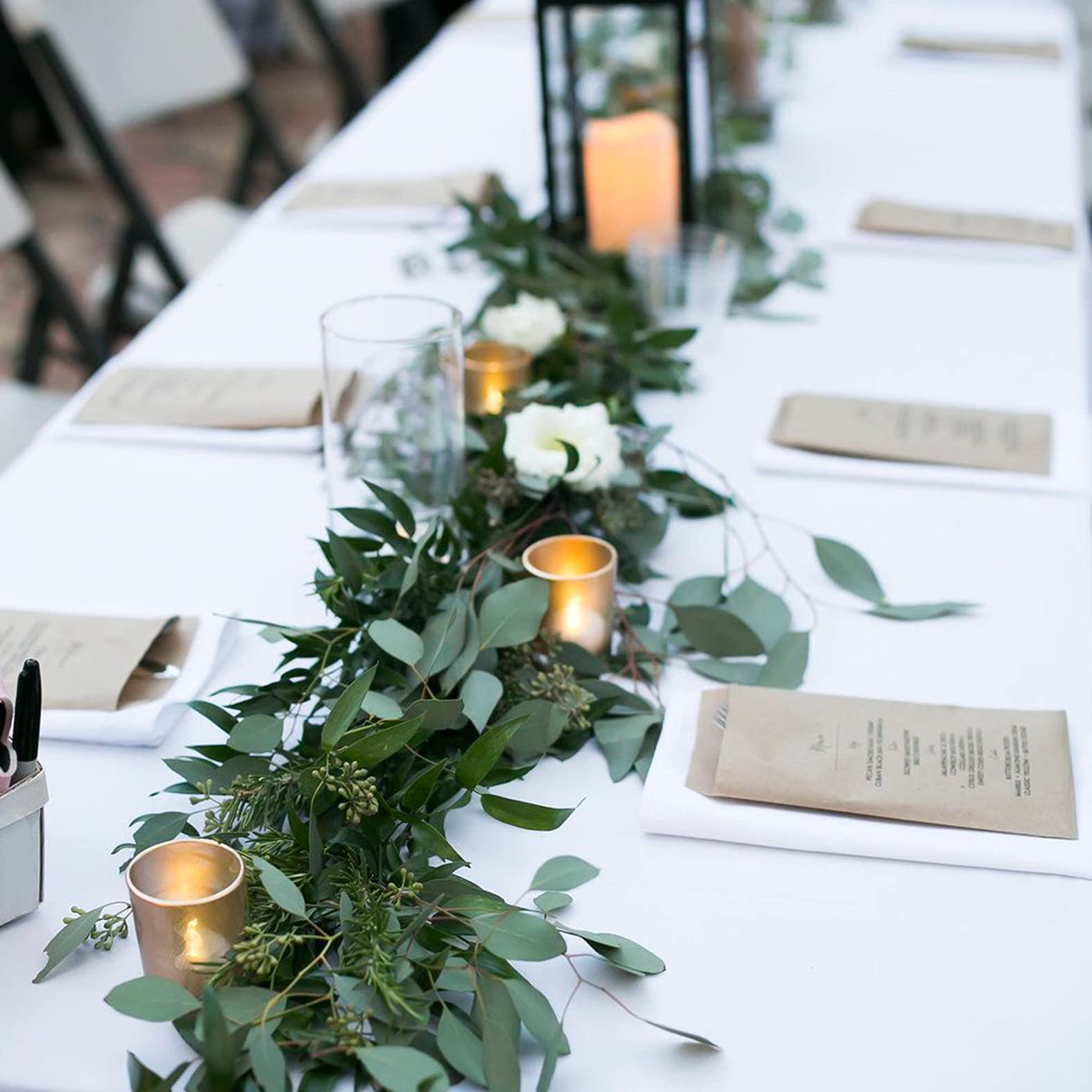 ROXXY GREEN DECOR - Artificial Eucalyptus Garland (7pcs 42Ft) - Greenery Bulk Vines Faux Silver Dollar Eucalyptus Leaves Strands for Wedding, Party, Garden, Home and Wall Decoration