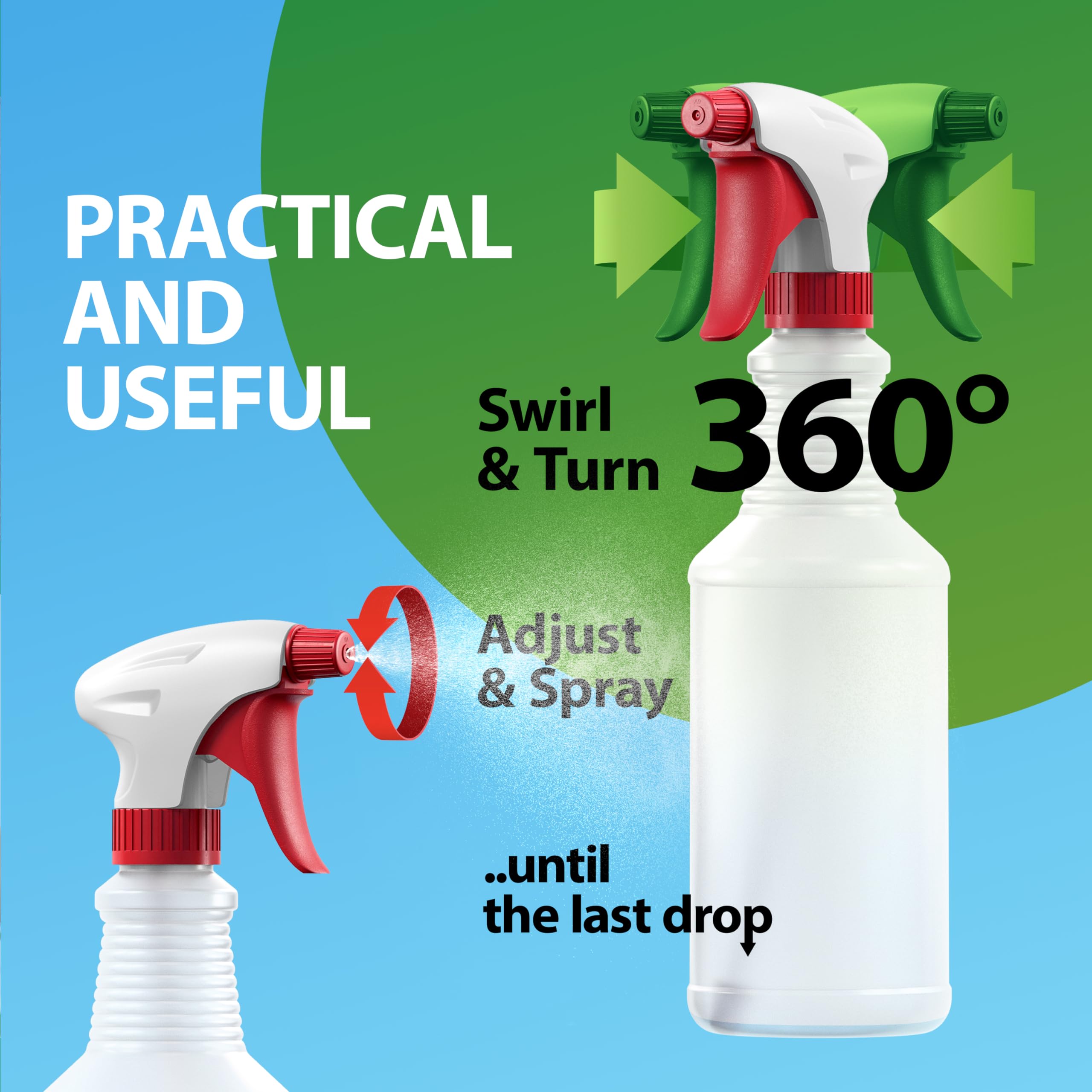 Bar5F Spray Bottle (16oz/2Pack) - Spray bottles for Cleaning Solutions, Wide Chemical Compatibility, FBA-Free, Garden, Grill, BBQ, Adjustable Nozzle