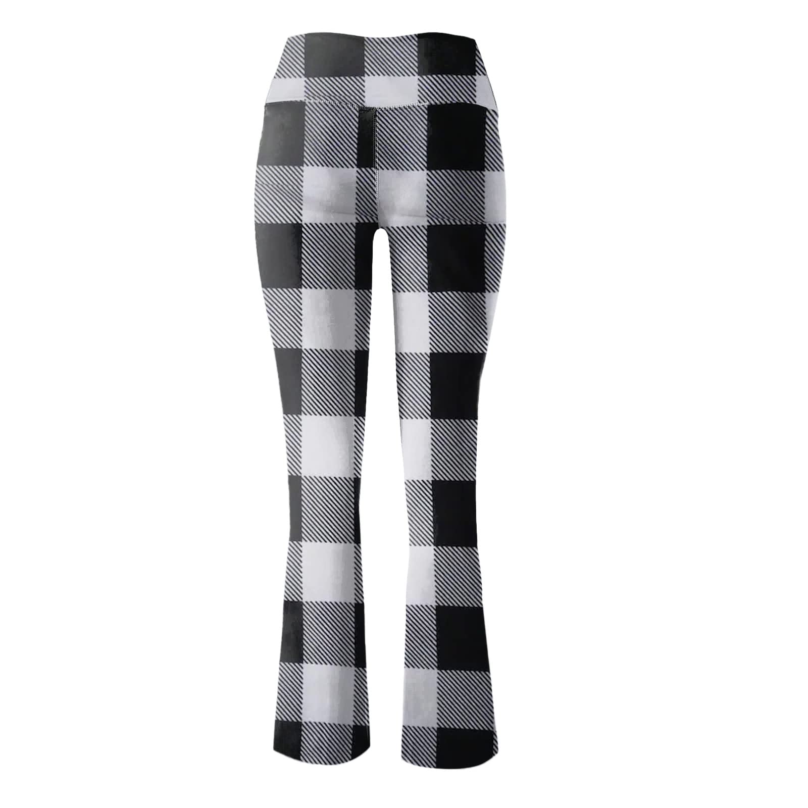 High Waisted Pants for Women 4 Way Stretch Comfy Non-See-Through Bootcut Yoga Plaid Printed Dress Pants Sweat Pants