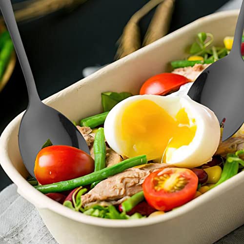 ARFUKA Salad Servers Salad Spoons and Fork Set Stainless Steel Serving Utensils for Salad Gravies or Pasta Rose Black