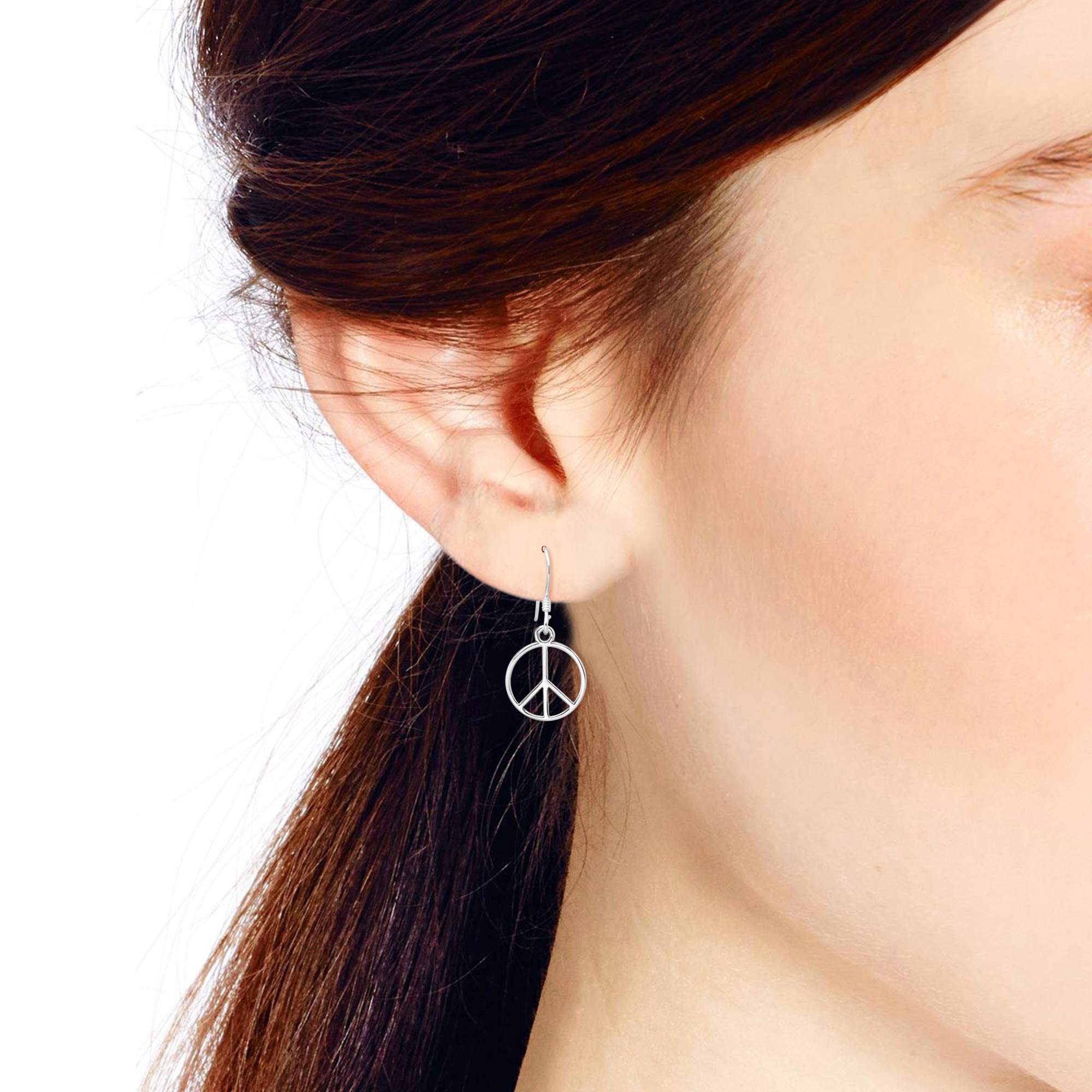 AeraVida 925 Sterling Silver Peace Symbol Dangle Earrings | Minimalist Fashion Earrings for Women