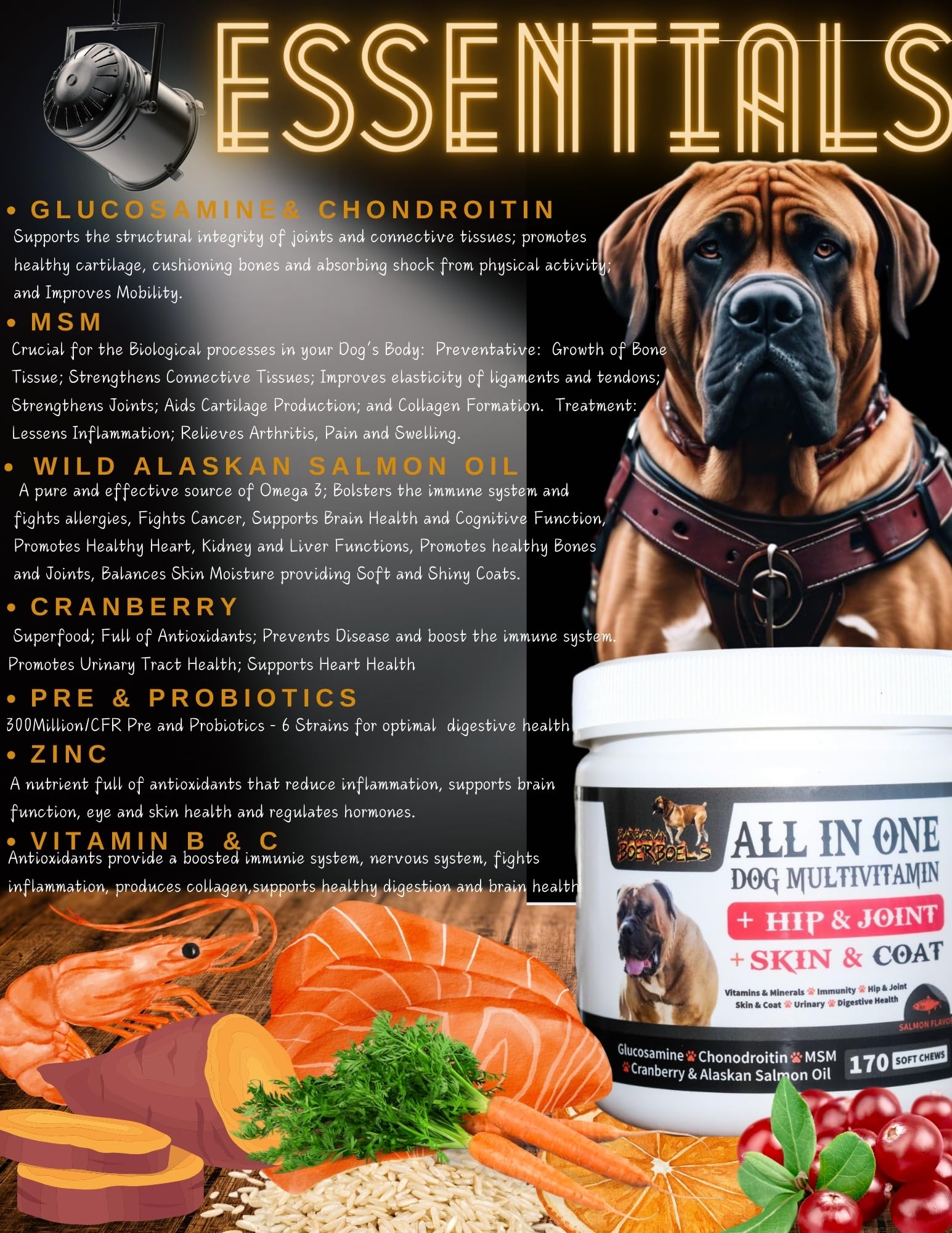 Barbarian Boerboels All in One Dog Multivitamin for Hip and Joint, Skin and Coat, 170 Count.