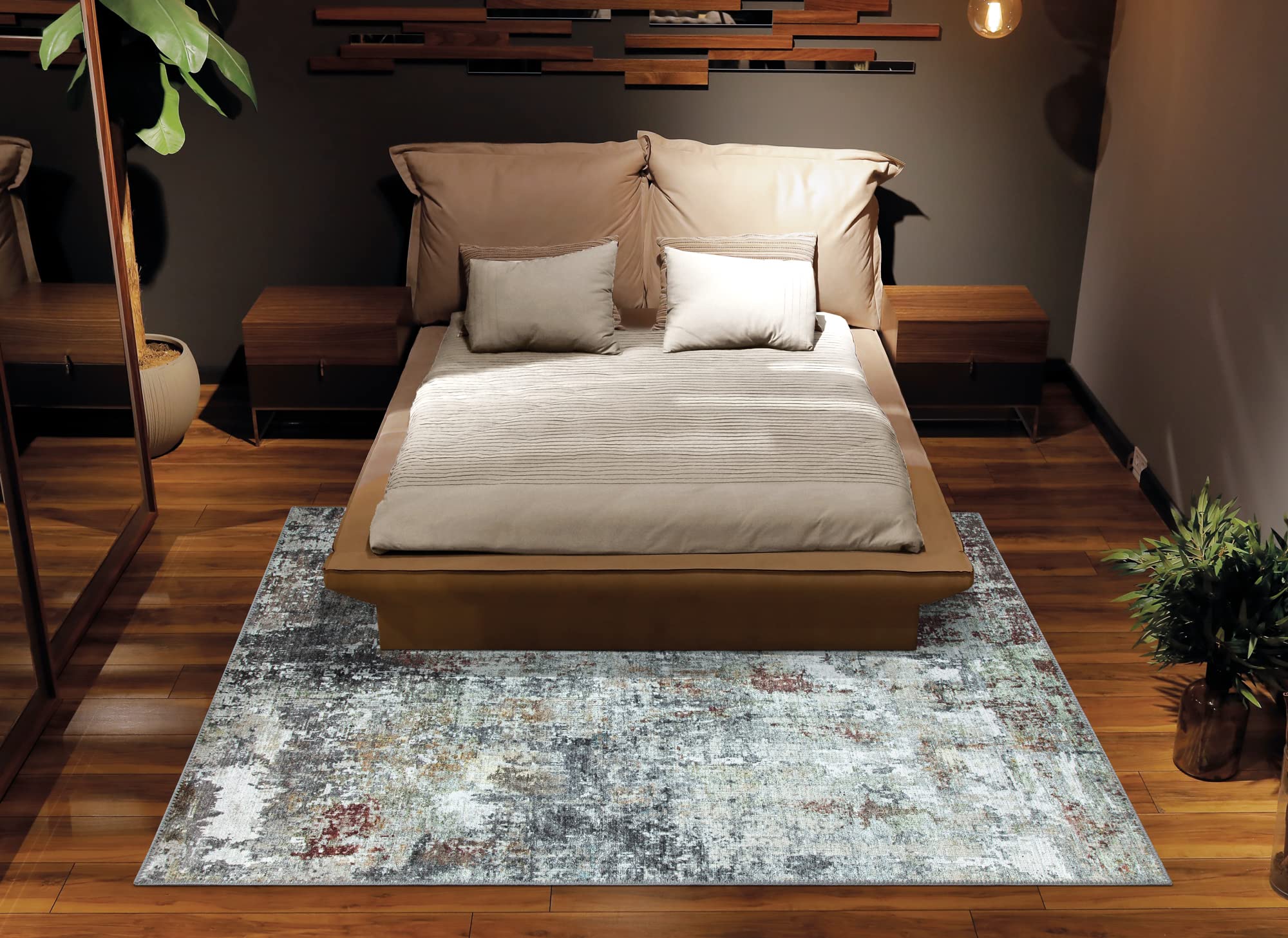 Bloom Rugs Washable Non-Slip 9' x 12' Rug - Gray/Red/Brown Modern Abstract Area Rug for Living Room, Bedroom, Dining Room, and Kitchen - Exact Size: 9' x 12'
