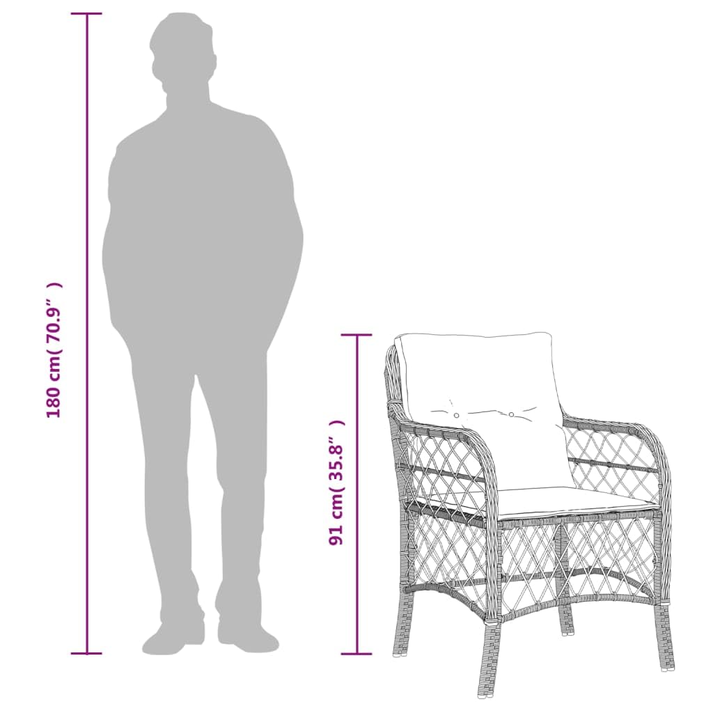 vidaXL Patio Chairs with Cushions - Gray Poly Rattan Outdoor Garden Furniture, Comfortable Seating with Washable Cushion Covers, 23" x 26.4" x 33.9"