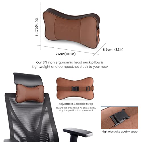 au-kee Headrest Pillow Memory Foam Cushion Leather Velvet Two Sides Cover Neck Support for Office Car Seat Coffee(Pack of 2)