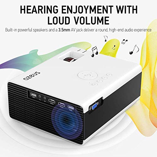 AZEUS RD-822 Mini Projector, 7600 Lux Portable Movie Projector, Support 1080P and up to 200'' Display, Compatible with HDMI, PS4, VGA, AV, USB, Laptop, Phone, TV Box [2021 Upgrade Model]