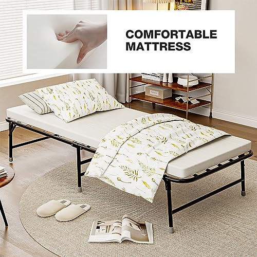 Apelila Rollaway Bed, Folding Bed Folding Guest Bed with Memory Foam Mattress Portable (U Shaped Leg)