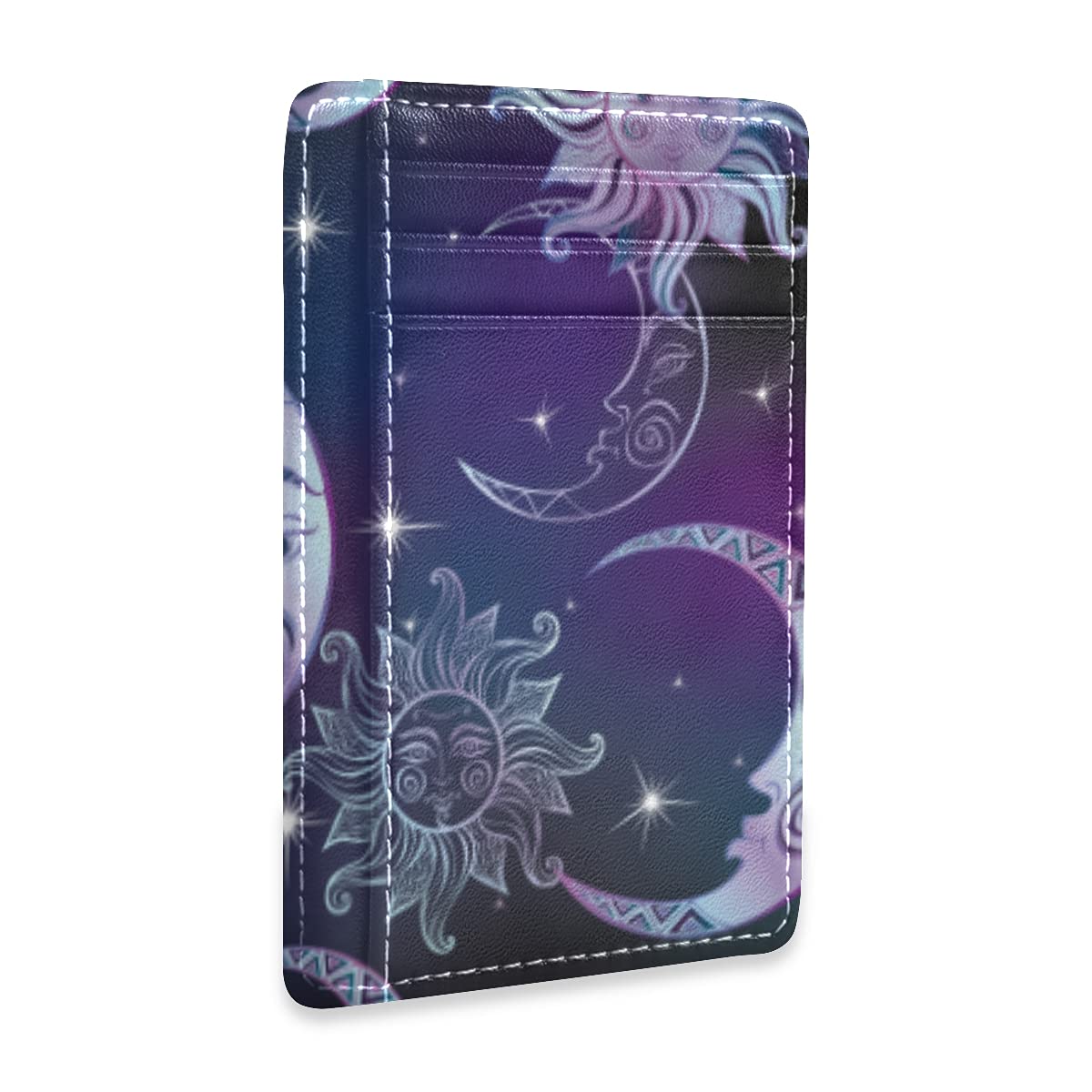 susiyo Sun Moon And Stars Slim Minimalist Wallets Rfid Blocking Card Wallets PU Leather Front Pocket Wallets for Men and Women