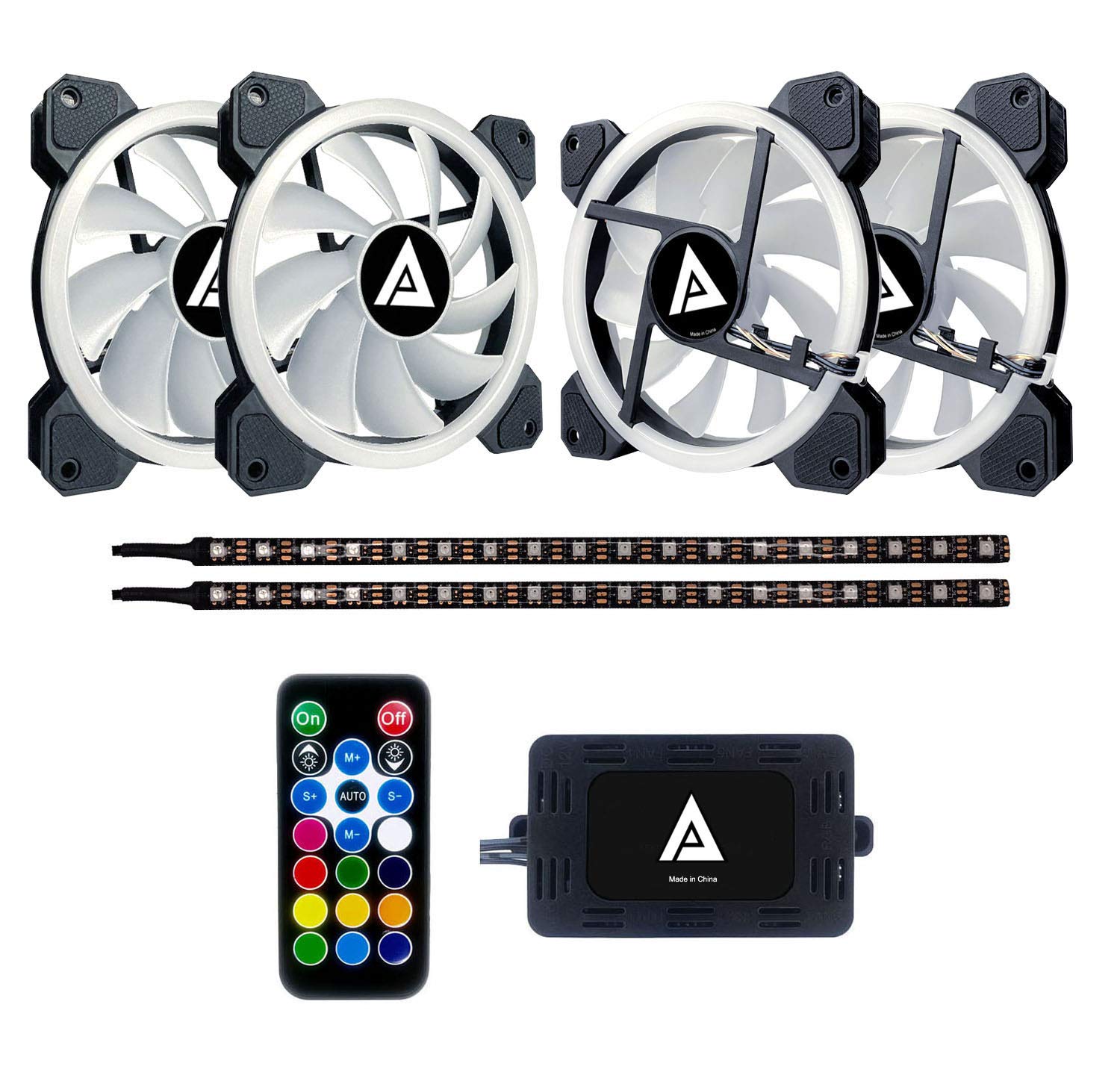 Apevia TL42-RGB Twilight 120mm Silent Dual-Ring RGB Color Changing LED Fan with Remote Control, 28x LEDs & 8X Anti-Vibration Rubber Pads w/ 2 Magnetic LED Strips (4+2-pk)