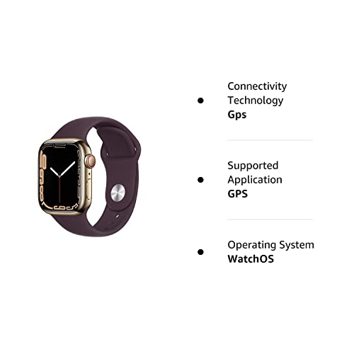 Apple Watch Series 7 (GPS + Cellular, 41mm) Gold Stainless Steel Case with Dark Cherry Sport Band, Regular (Renewed)